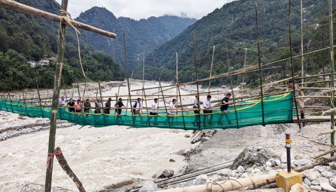 Cane foot bridge installed over Teesta to connect Upper Dzongu ...