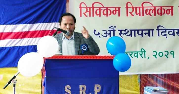 SRP president K.B. Rai addressing the party foundation day programme ...